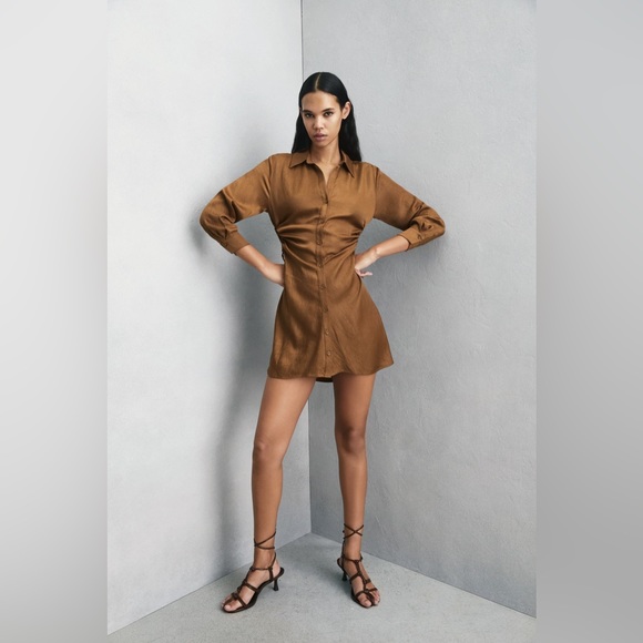 Zara | Dresses | Nwt Zara Wrinkled Effect Mini Dress Caramel Xs | Poshmark